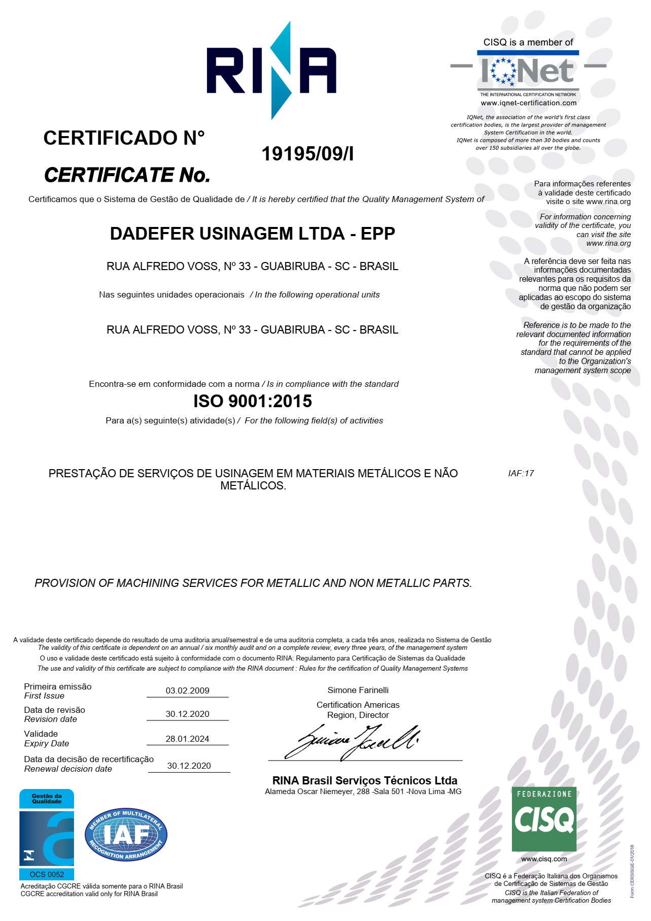 Certificado ISO 9001-2015 val. 2024 (1) - Dadefer Usinagem Ltda